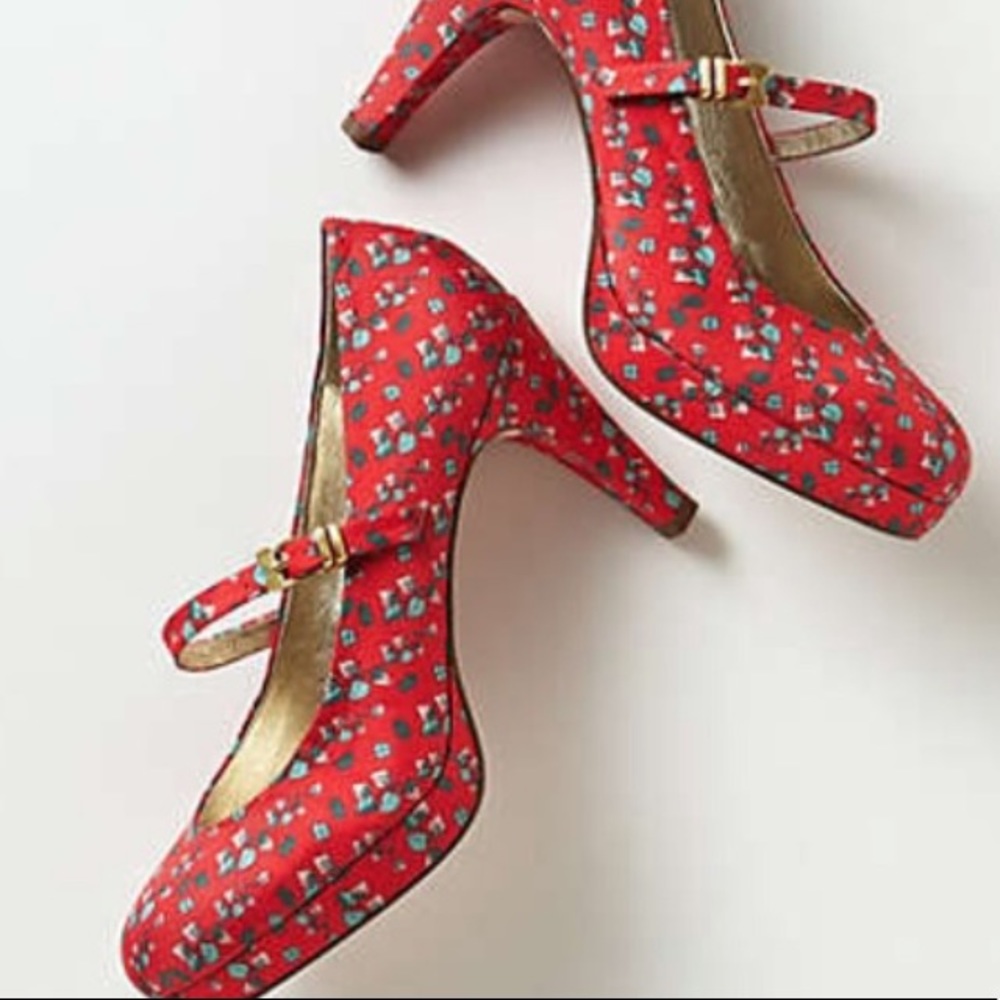 Anthropologie Miss Albright Red Mary Jane Heels - Gem